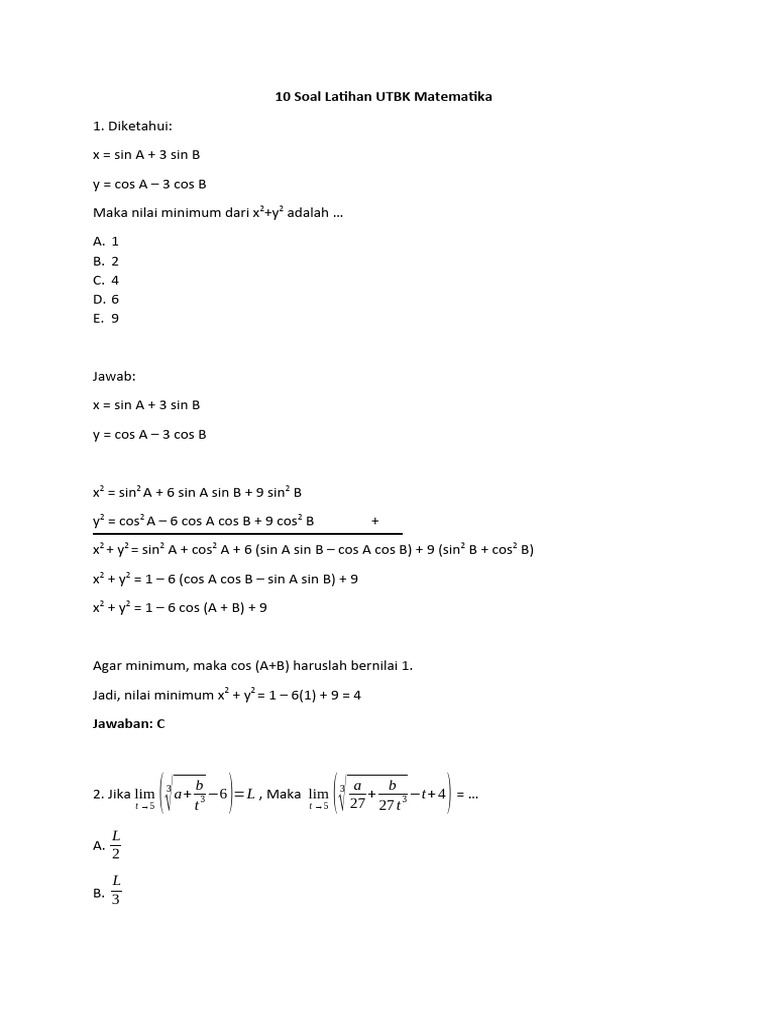 10 Soal Latihan UTBK Matematika | PDF
