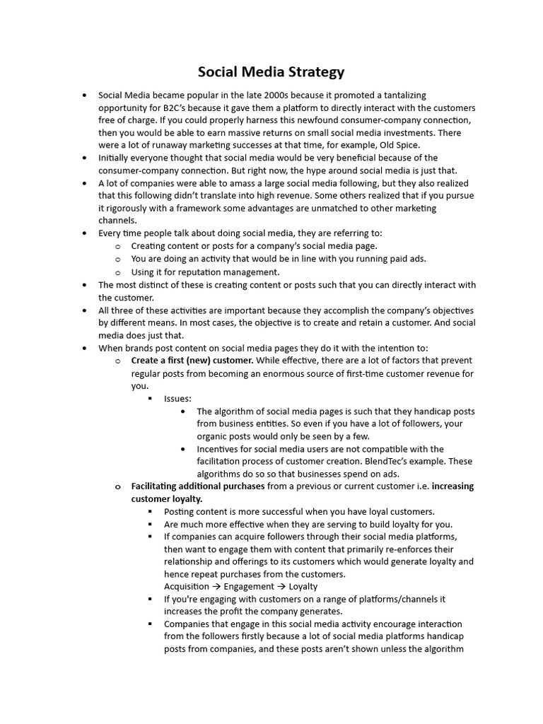Social Media Strategy Notes | PDF | Social Media | Popular Culture ...