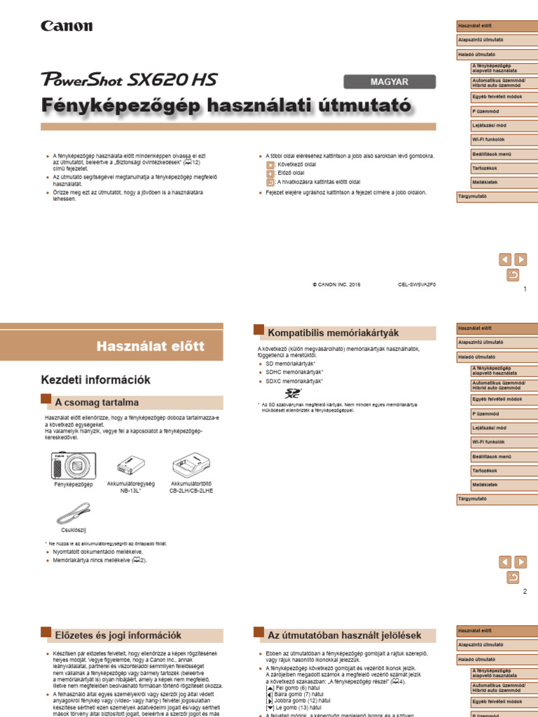 PowerShot SX620 HS Camera User Guide HU | PDF