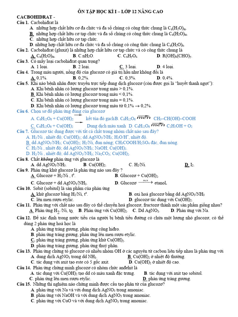 ÔN TẬP HỌC KÌ I | PDF