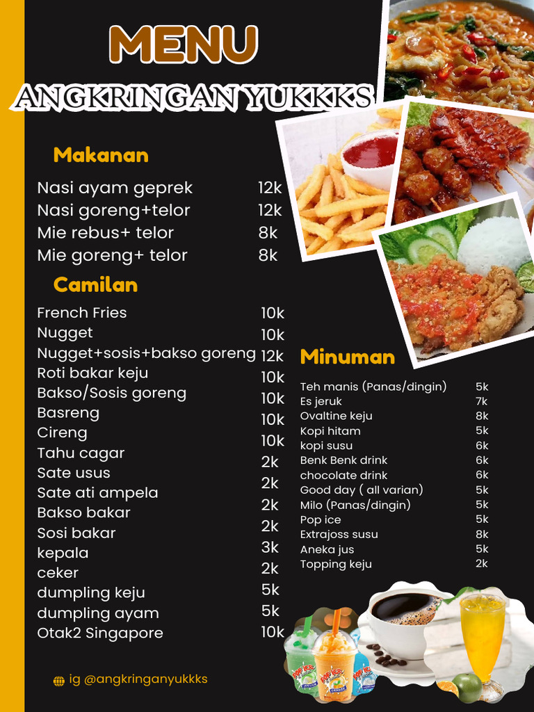 Hitam Kuning Elegan Menu Kedai Mie Dan Camilan | PDF