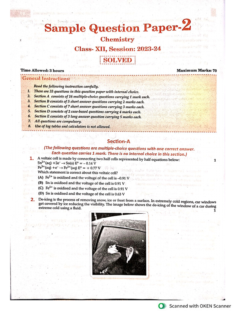 Chemistry 2024 Sample Paper 2 | PDF