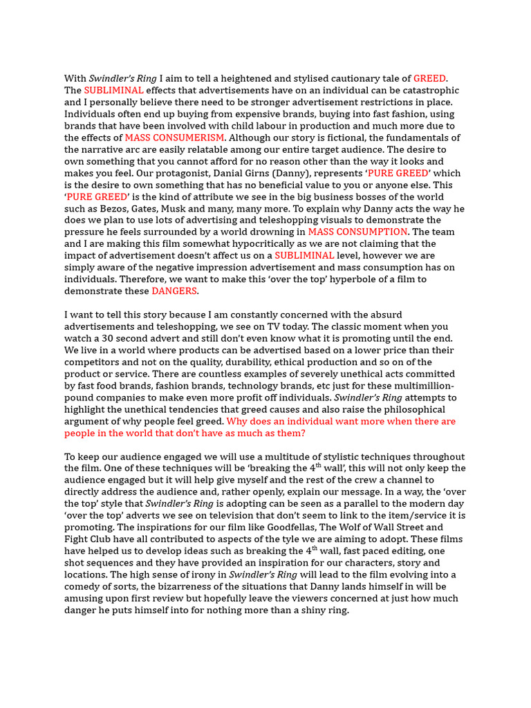 Anti-Consumerism Satire Film | PDF