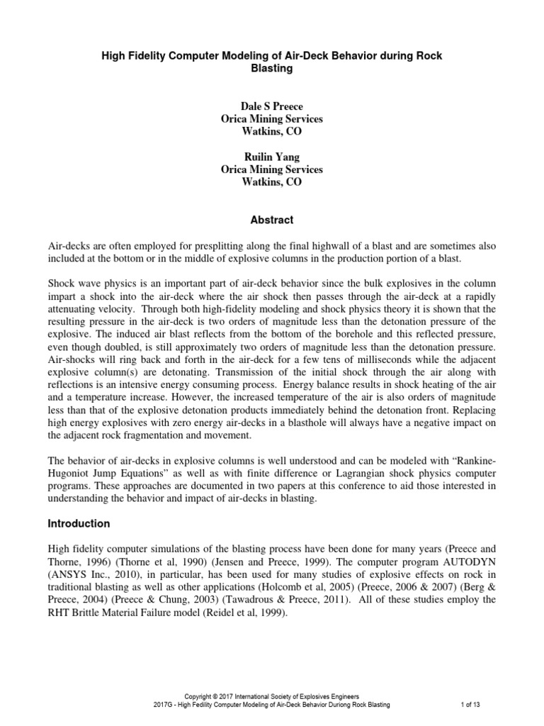High Fidelity Computer Modeling of Air-Deck Behavior During Rock ...