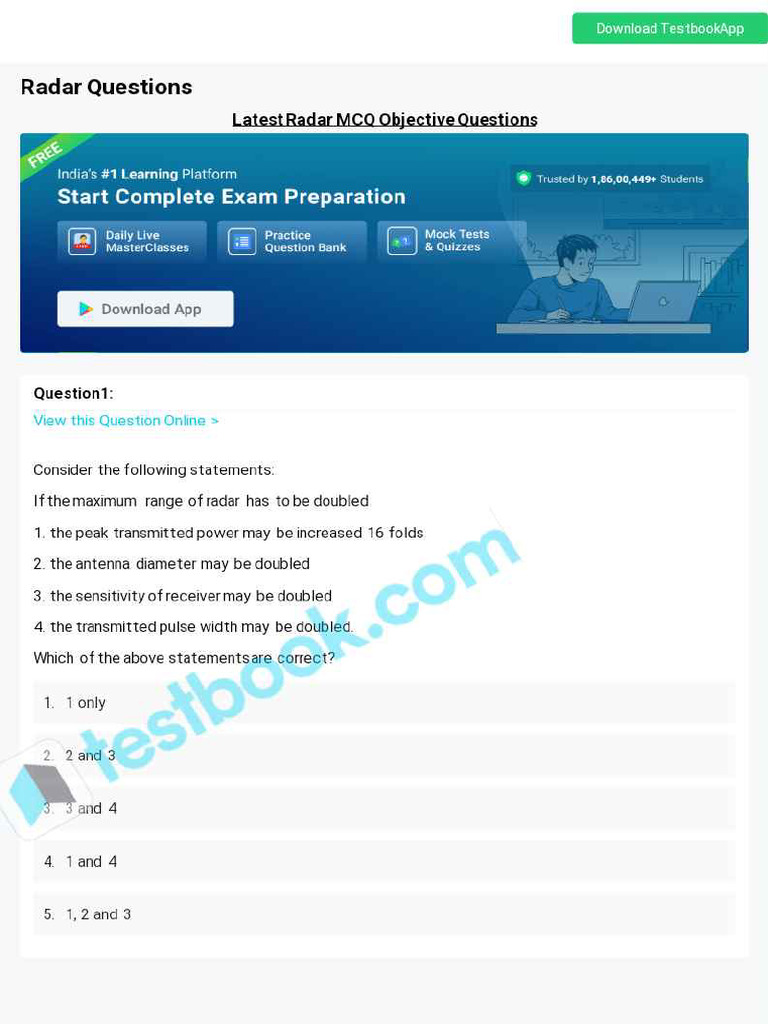 MCQ On Radar 5eea6a0b39140f30f369dde5 | PDF