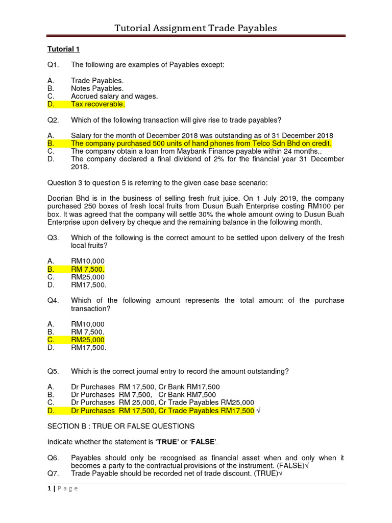 Trade Payables Tutorial Assignment | PDF | Accounts Payable | Payments