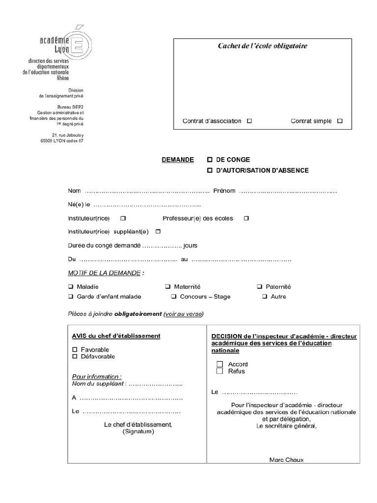 Demande de Congé - D'autorisation D'absence | PDF