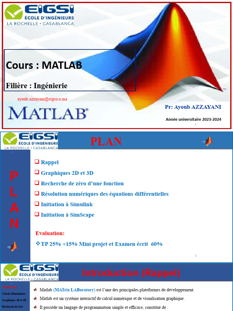 Cours Matlab 1 | PDF | Système d'équations linéaires | Déterminant
