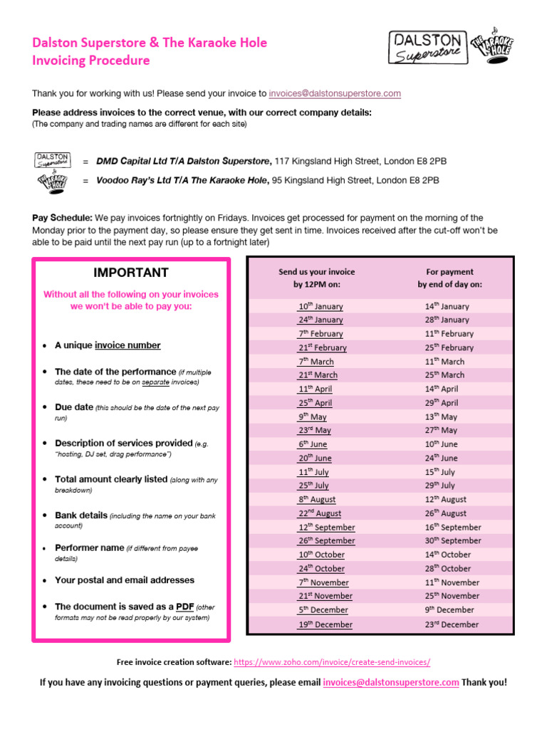 Karaoke Hole Invoicing Guidelines | PDF | Invoice