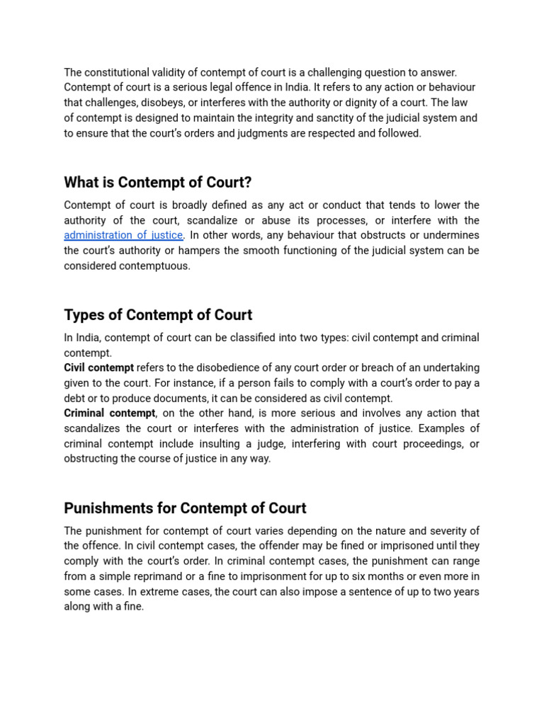 Constitutional Validity of Contempt of Court. | PDF | Contempt Of Court ...