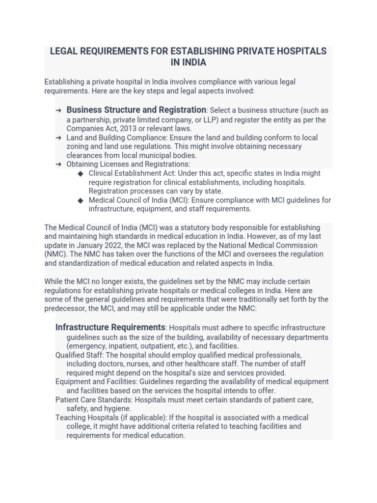 Health Care Law - Legal Requirements For Establishing Private Hospitals ...