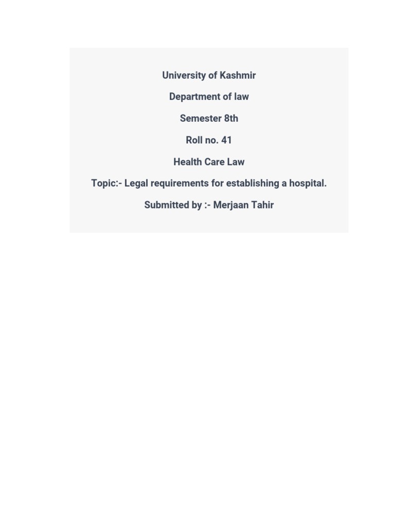 Legal Requirements For Establishing Private Hospitals in India | PDF ...