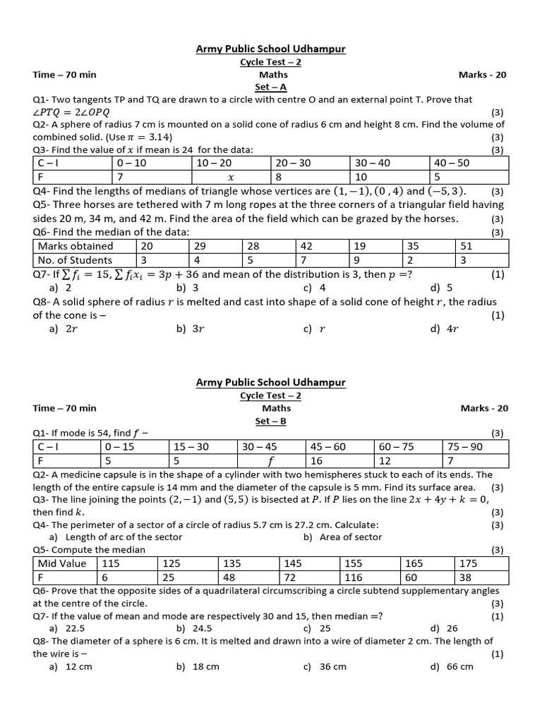 10th Cycle Test 2 | PDF | Area | Circle
