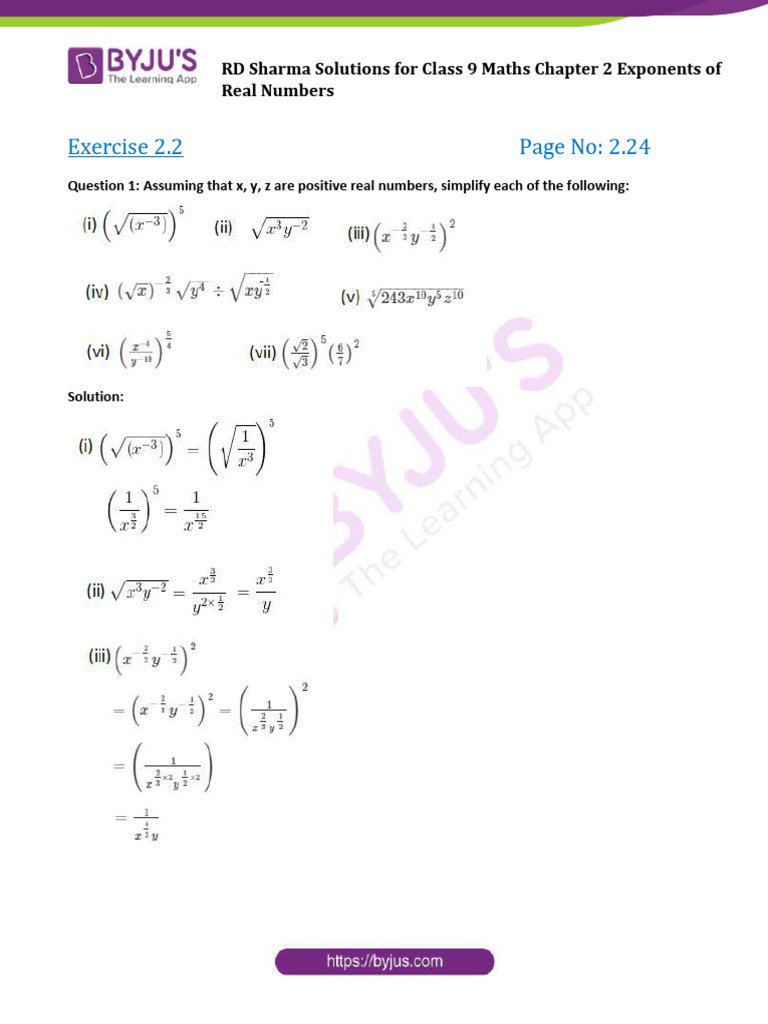 RD Sharma Jan2021 Solution Class 9 Maths Chapter 2 Exercise 2.2 | PDF ...