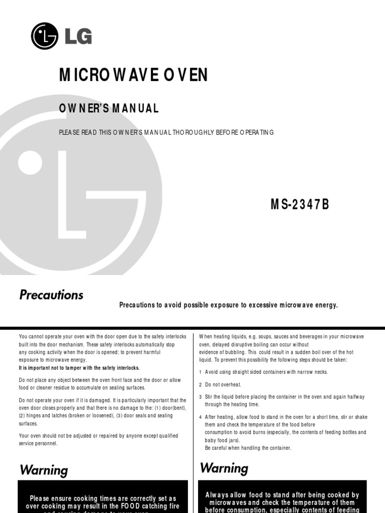 Microwave Oven: Owner'S Manual | PDF