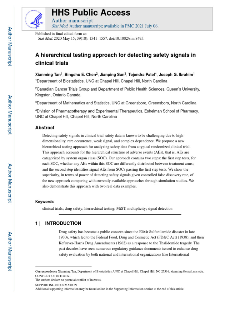 A Hierarchical Testing Approach For Detecting Safety Signals in ... A Hierarchical Testing Approach For Detecting Safety Signals in ...