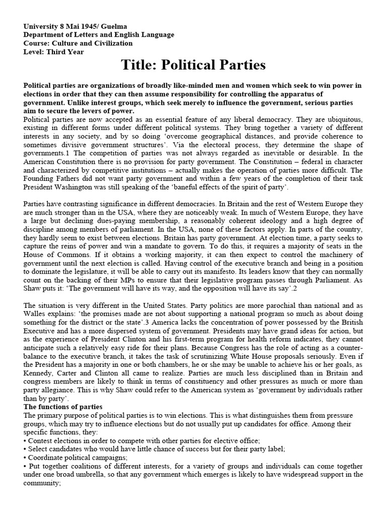 Political Parties | PDF | Voting | Conservatism