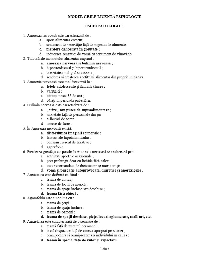 Grile - Psihopatologie | PDF