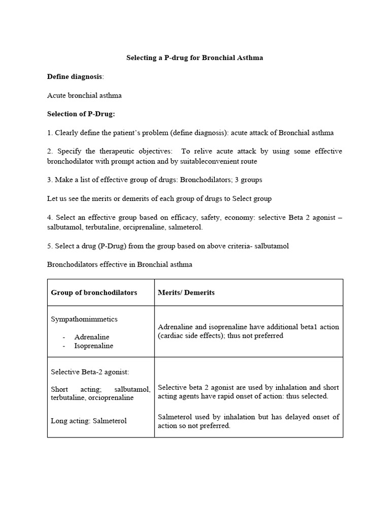 P Drug For Acute Bronchial Asthma | PDF