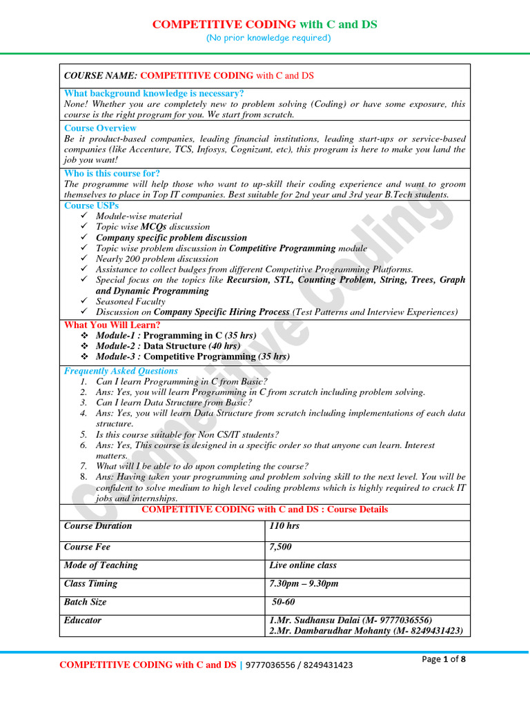 COMPETITIVE CODING With C and DS - Course Details | PDF | Pointer ... COMPETITIVE CODING With C and DS - Course Details | PDF | Pointer ...