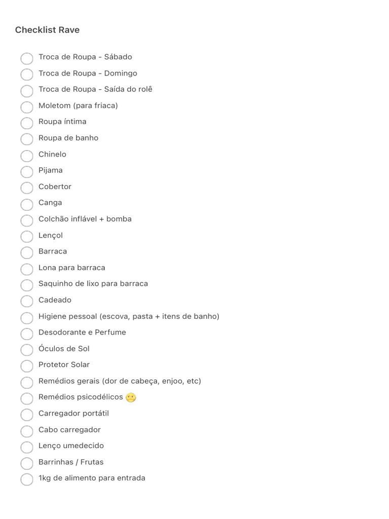 Checklist Rave | PDF