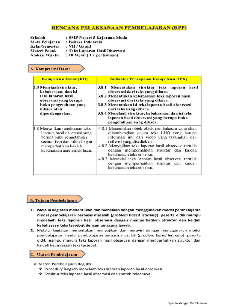 Contoh Laporan RPP | PDF