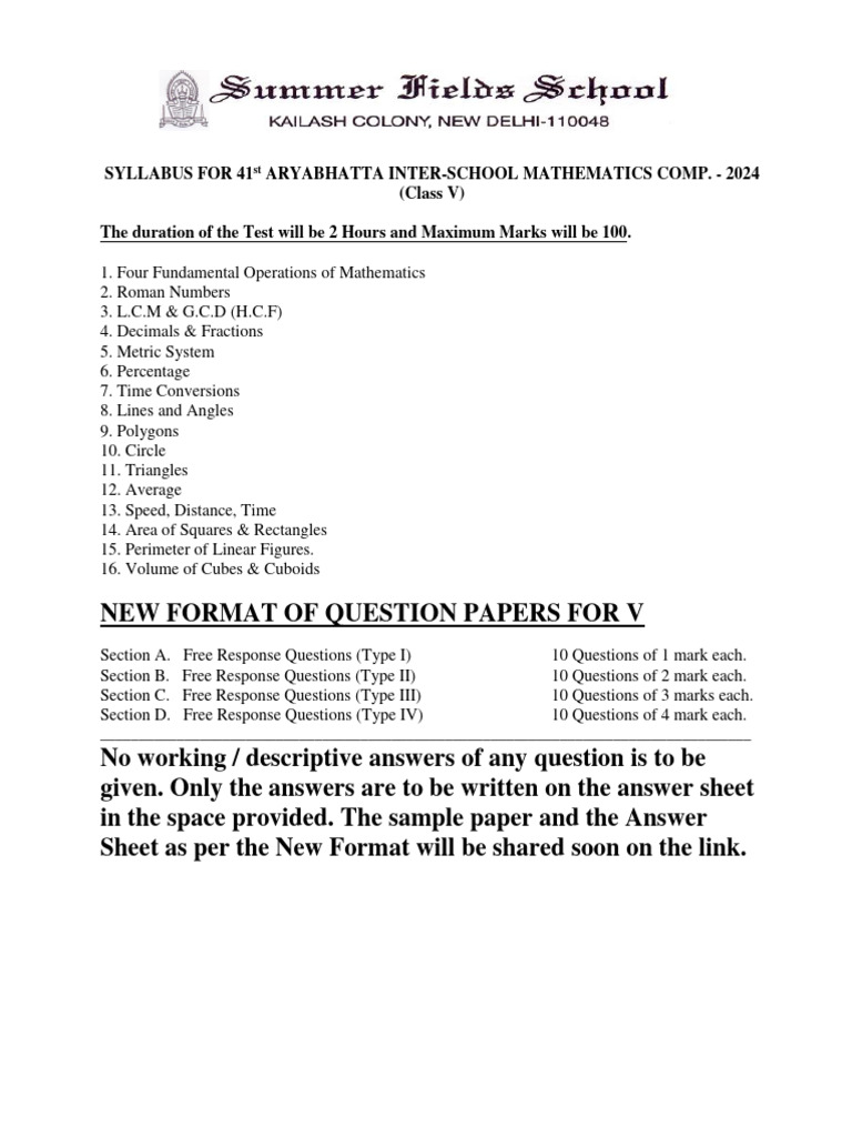 Aryabhatta Maths Competition Syllabus 2024 | PDF | Factorization | Numbers