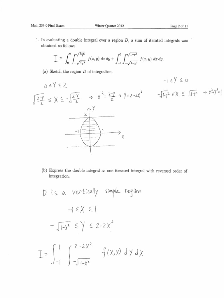 Math 234 Winter 2012 Final Solutions | PDF