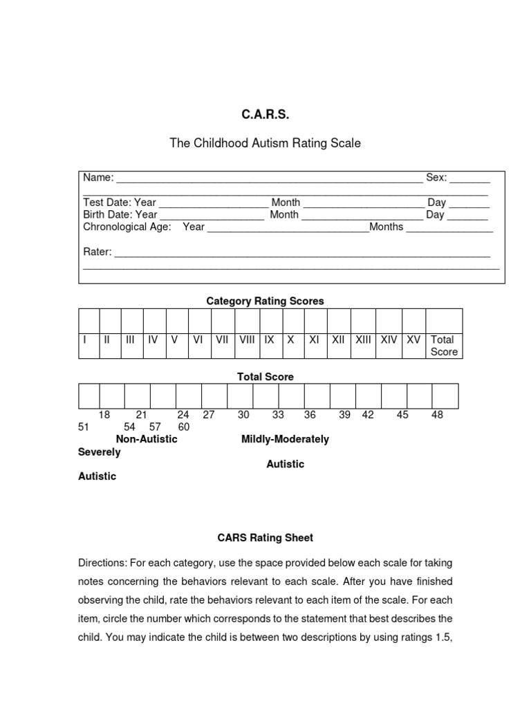 Childhood Autism Rating Scale (CARS) | PDF | Autism Spectrum ...