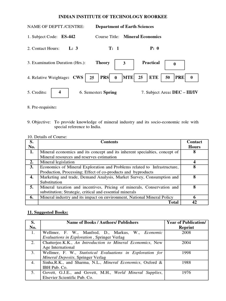 ES-442 Mineral Economics | PDF