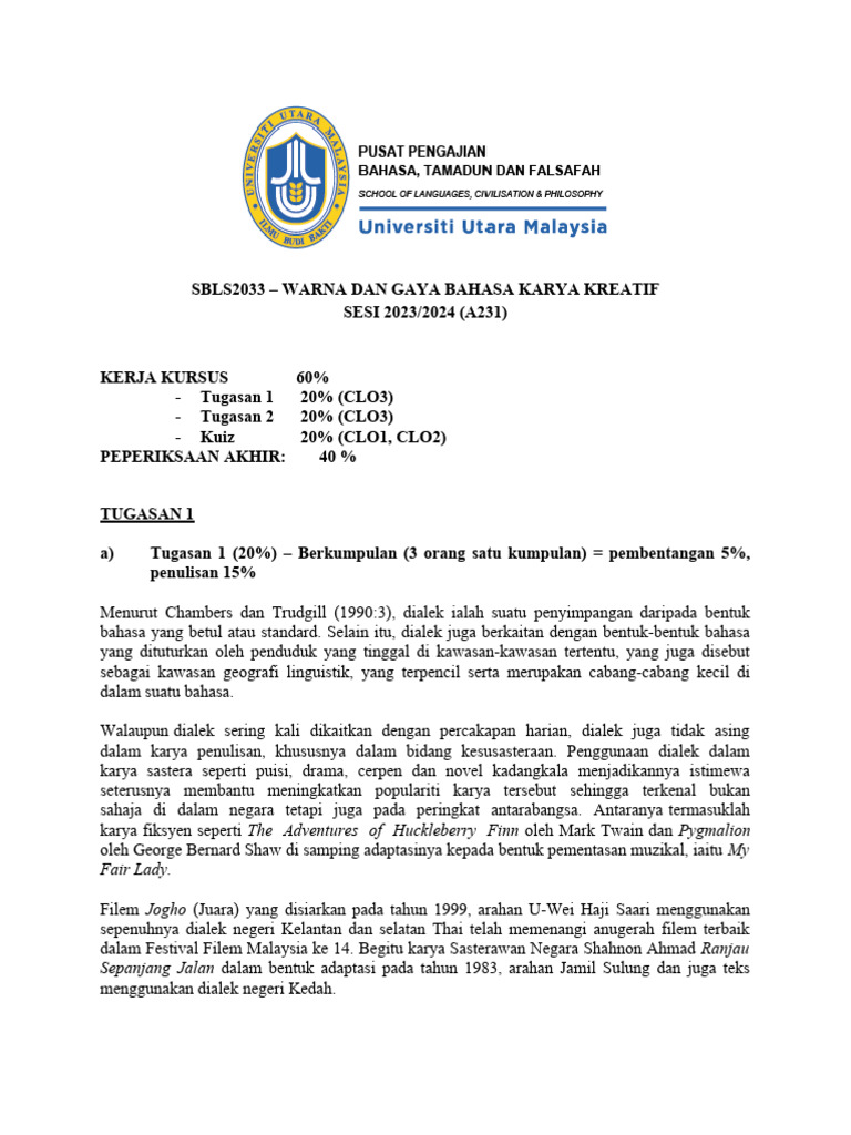 Kerja Kursus - Tugasan 1 Dan 2 | PDF