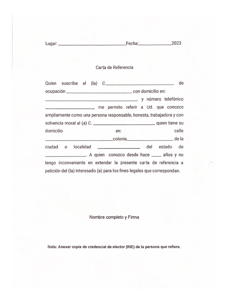 Carta de Referencia | PDF