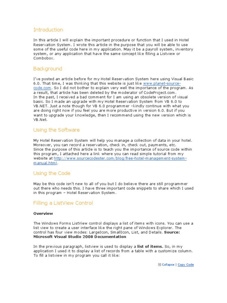 Hotel Reservation System | PDF | Visual Basic .Net | Source Code