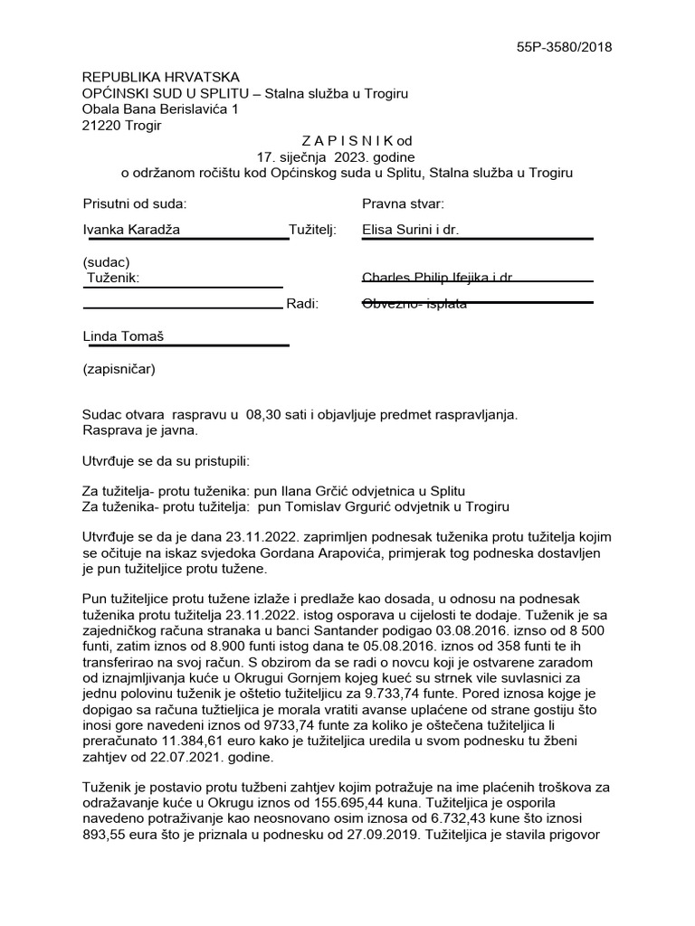 Zapisnik P 3580 2018 52 | PDF