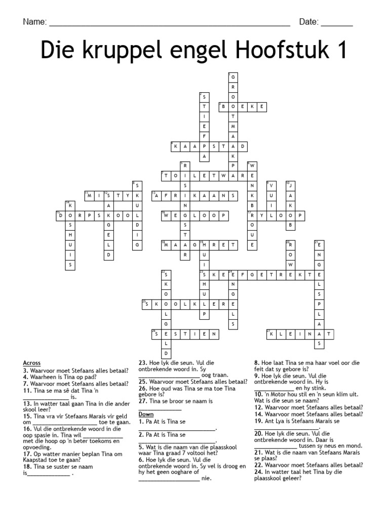 Die Kruppel Engel Hoofstuk 1 Answer Key Da66d 6162fdf1 | PDF
