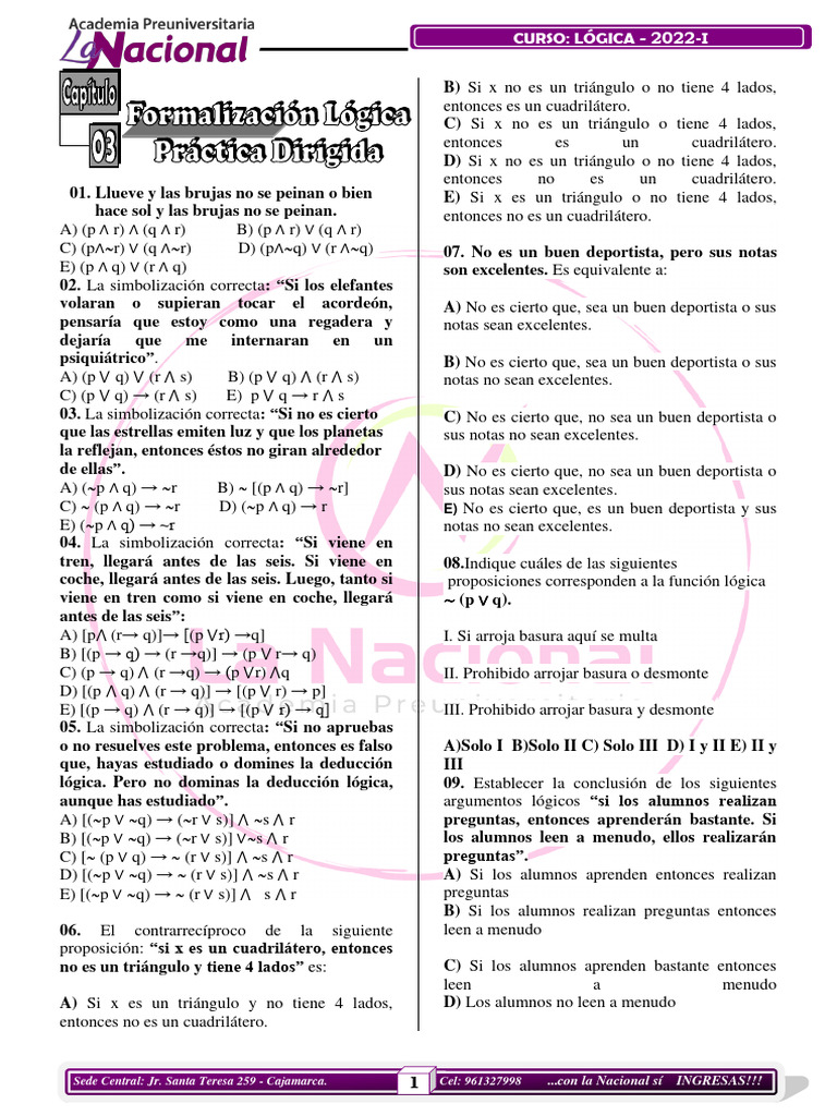 Pràctica N°6-Formalización de Proposiciones-Lógica | PDF