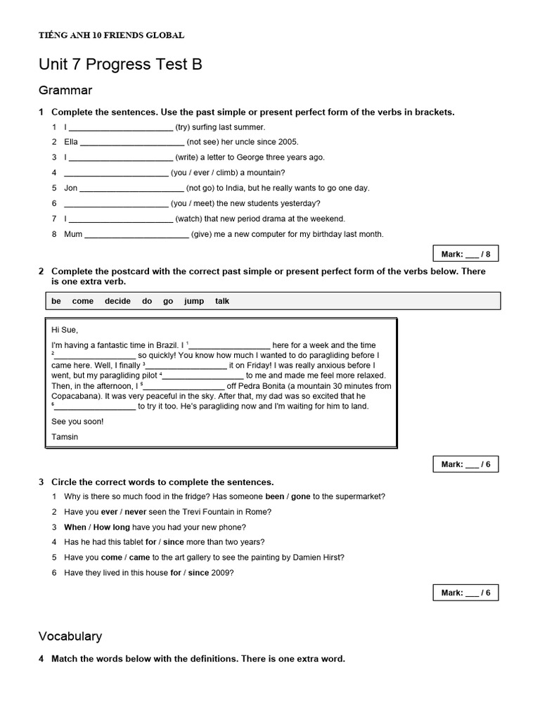 English 10 Unit 7 Progress Test B | PDF | Umbrella