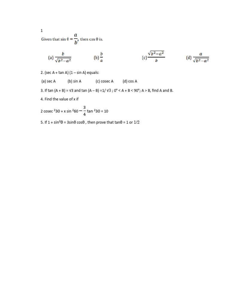 Trigonometry Revision Test Pdf