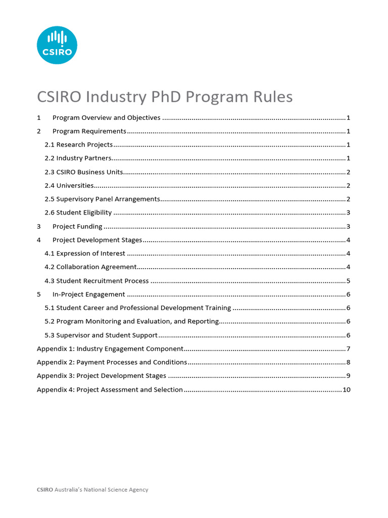 CSIRO Industry PHD Program Rules | PDF