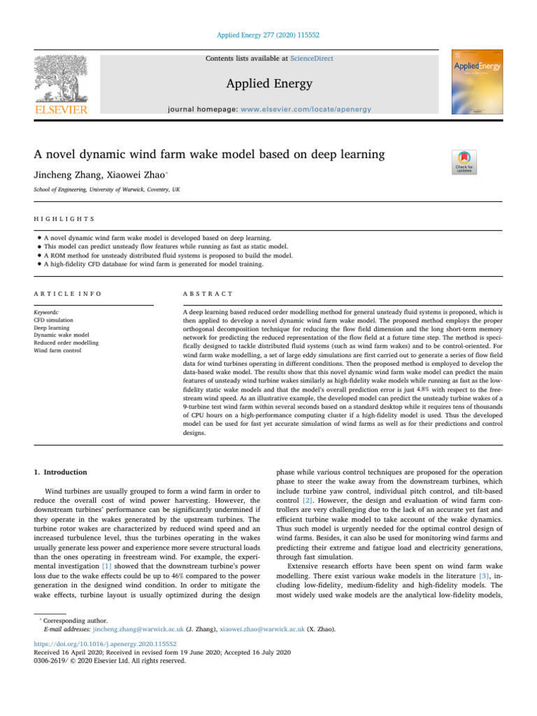 Zhang A Novel Dynamic Wind Farm Wake Model Based On Deep Learning