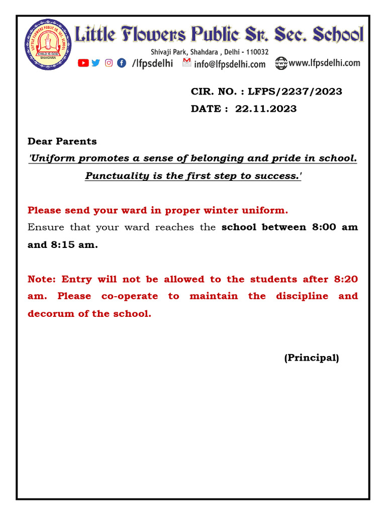 Notice For Winter Uniform Nur. To Xii 202324 | PDF