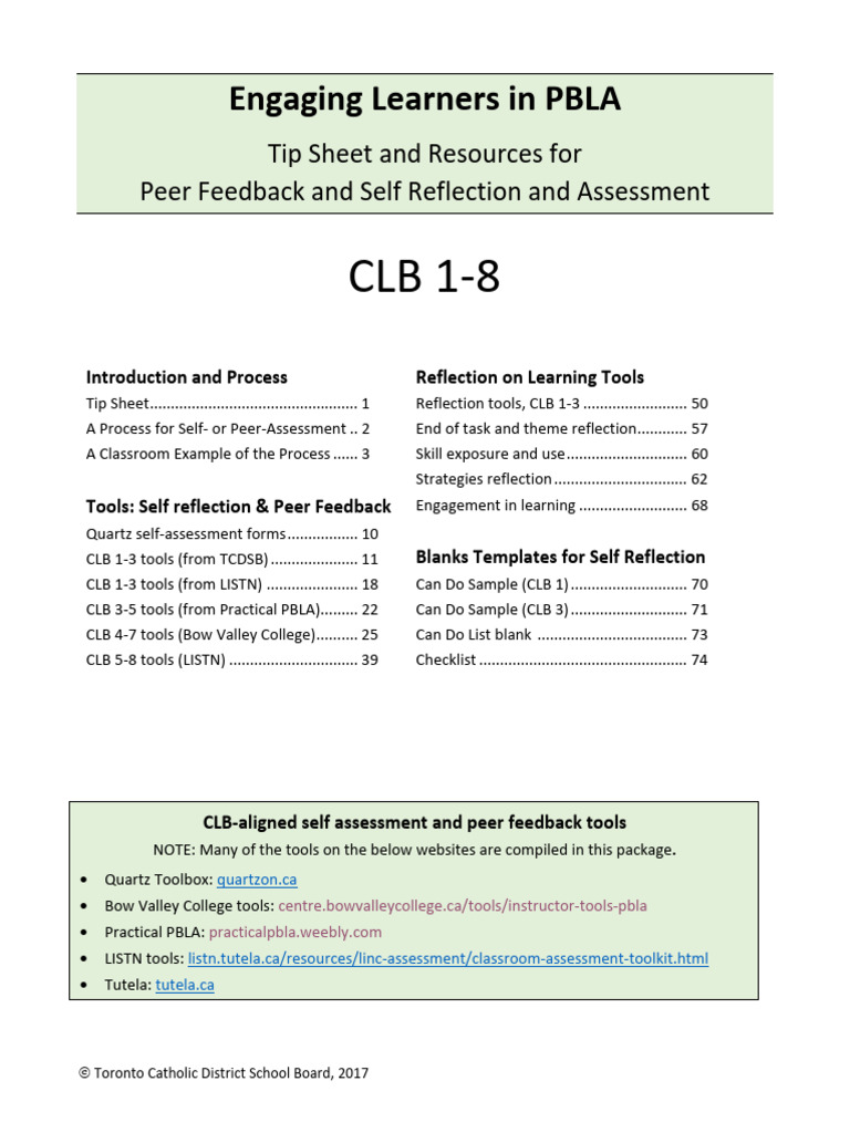 Tipsheet and Sample Tools, CLB 1-8 (75pp) | PDF