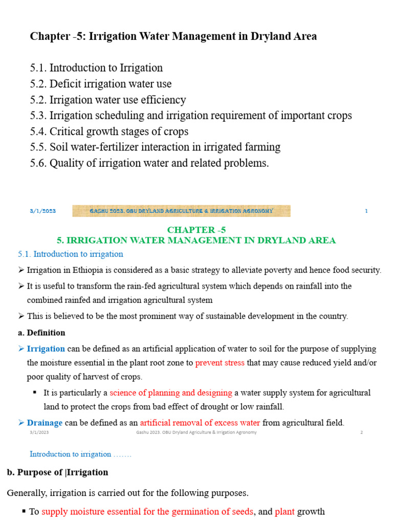 Chapter Five. Irrigation and Its Management | PDF