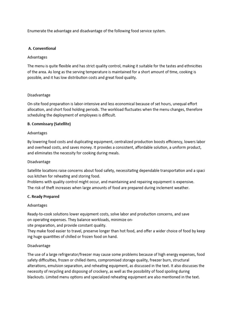 Food Service System | PDF