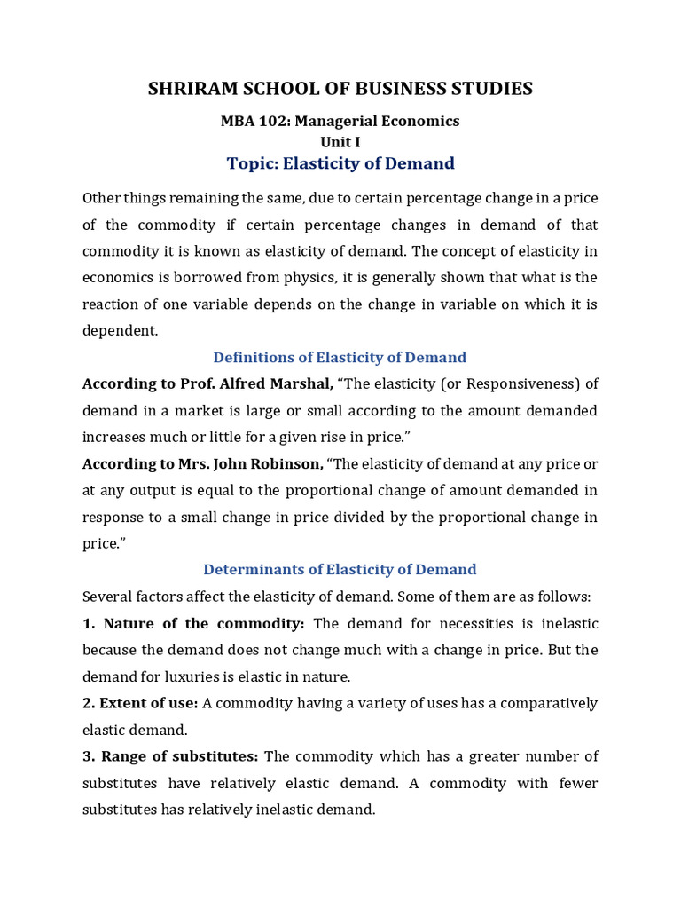 MBA-102 Unit-1 Topic-2 Elasticity of Demand N | PDF