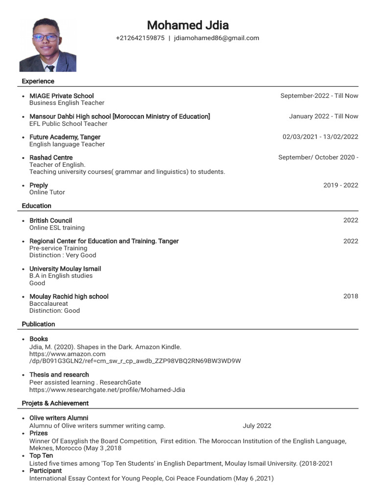 Online English Teacher CV Example | PDF