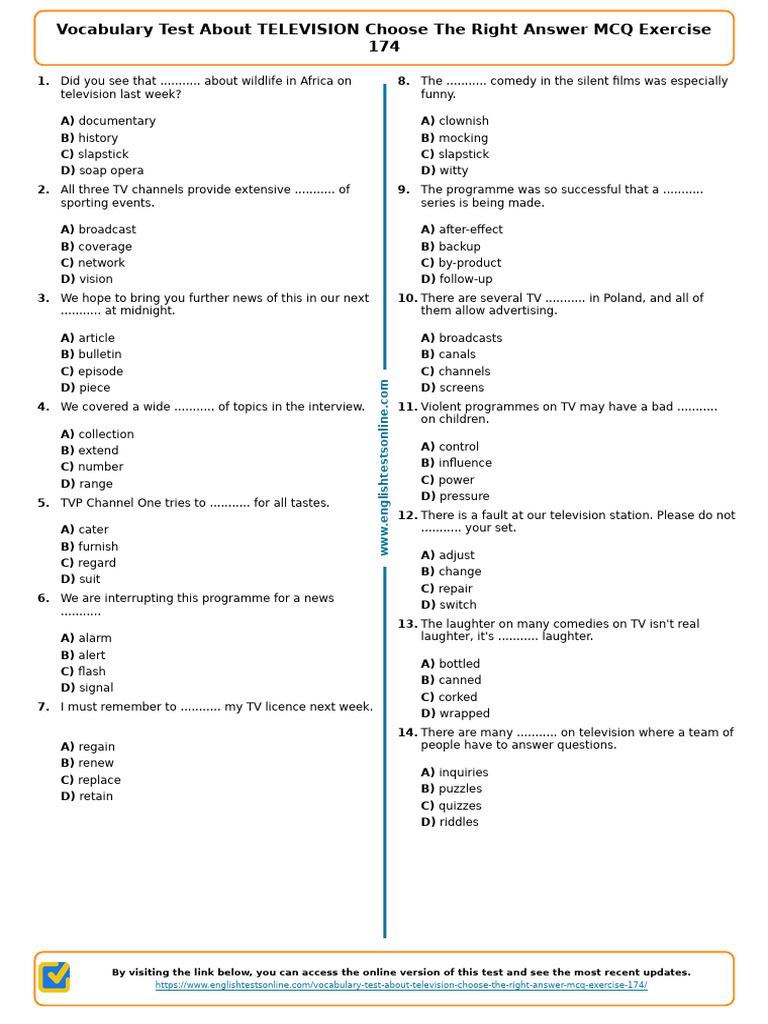 Vocabulary Test: Television MCQs | PDF