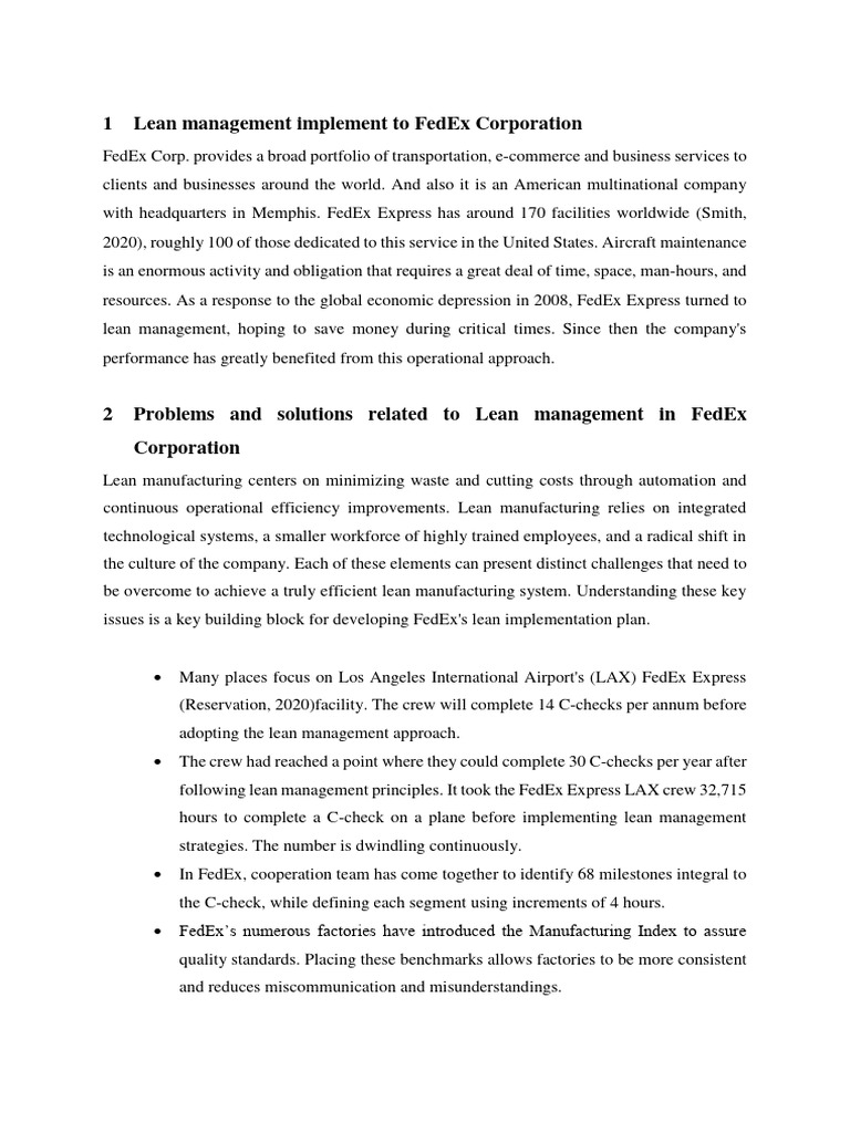 Lean Management Implement To FedEx Corporation | PDF