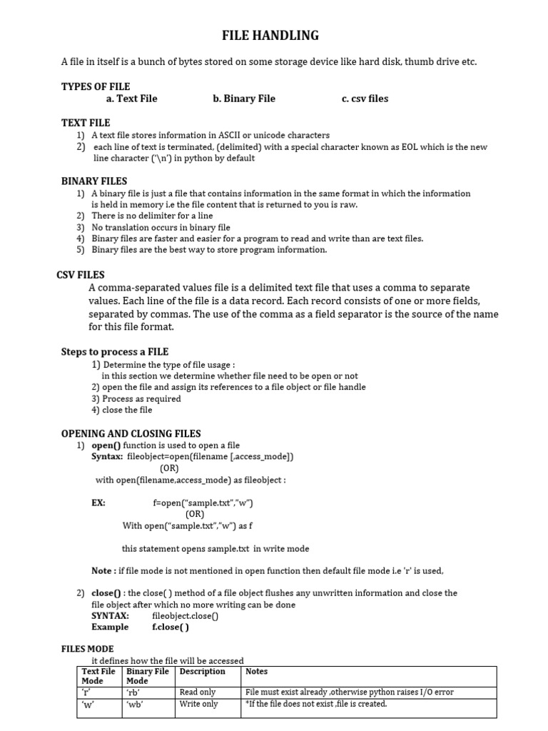 File Handling Notes | PDF File Handling Notes | PDF