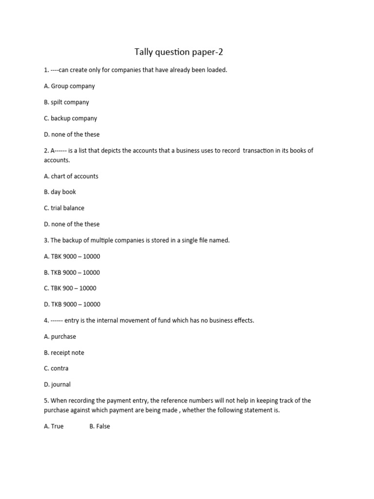 Tally Prime MCQ Exam Questions | PDF | Business